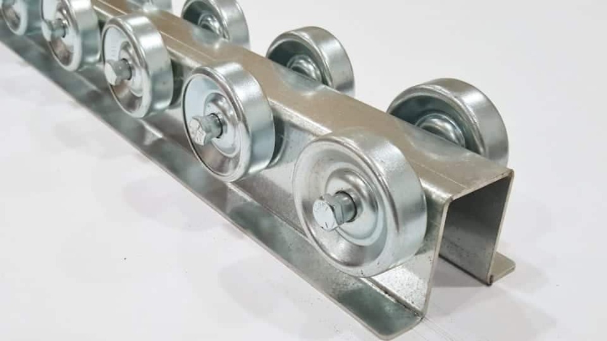 Flow Rail | 10' Paired Steel Skate Wheel Galvanized Conveyor Rail
