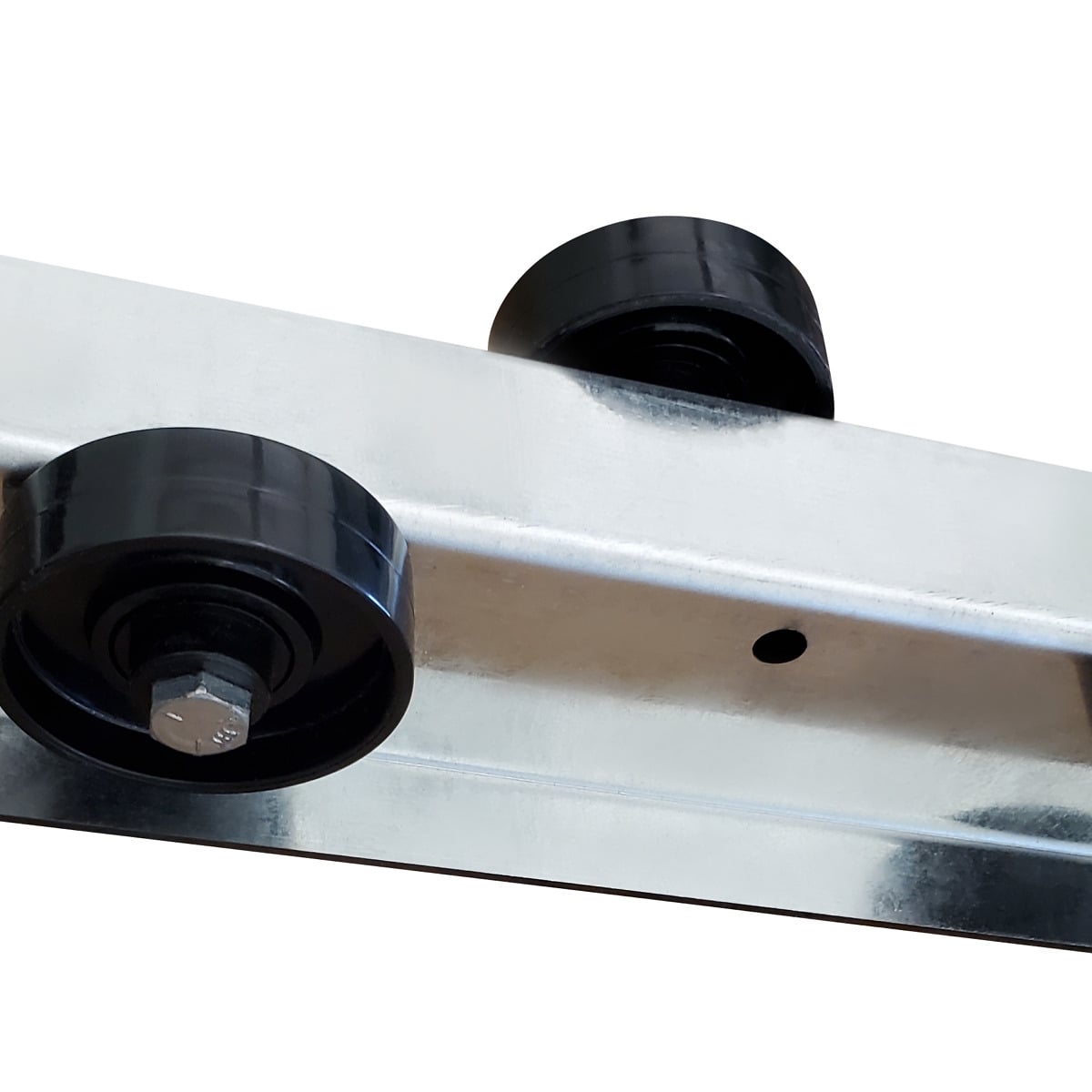 Galvanized Flow Rail | 5ft Conveyor Rail | Staggered Plastic Wheels